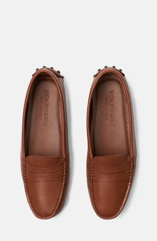 SCAROSSO Ashley Penny Driving Loafers - Cognac - Calf
