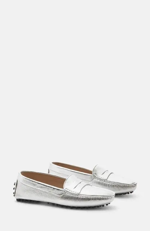 SCAROSSO Ashley Penny Driving Loafers - Silver - Calf