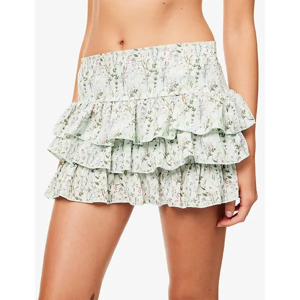 GRACEJACOB Dahlia Ruffled Woven Mini Skirt
