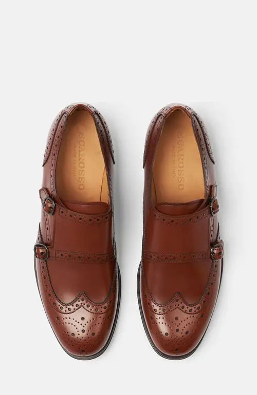 SCAROSSO Kate Monk Strap Shoes - Brown - Calf