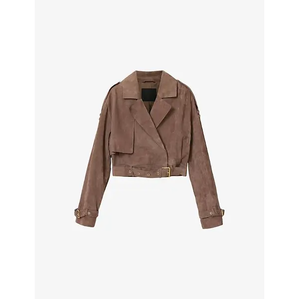 ALLSAINTS Ophelia Belted Suede Jacket - Mole Brown