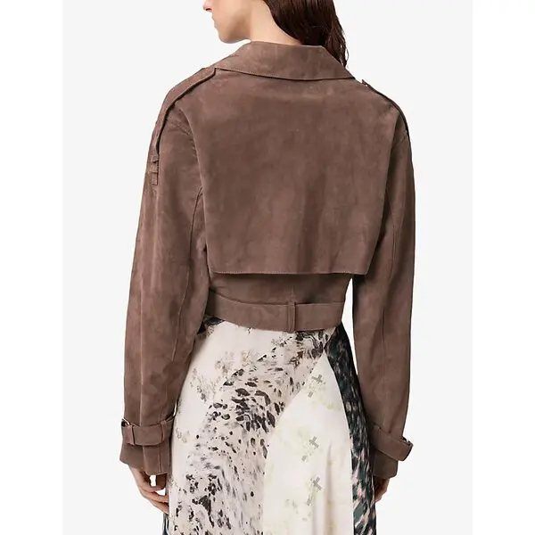 ALLSAINTS Ophelia Belted Suede Jacket - Mole Brown