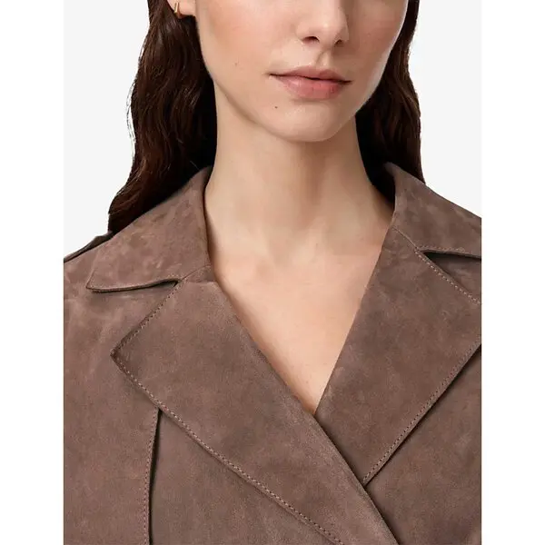 ALLSAINTS Ophelia Belted Suede Jacket - Mole Brown