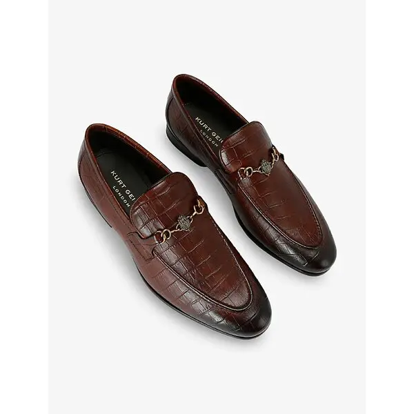 Kurt Geiger Alton Croc Leather Loafers - Tan