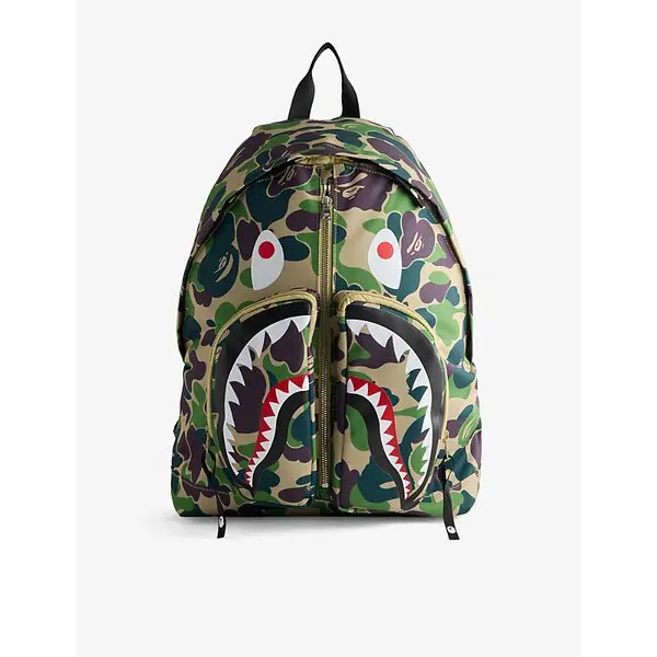 A BATHING APE Abc Camo Shark Woven Backpack - Green