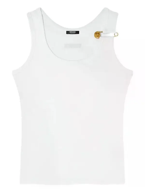 Versace Safety Pin Ribbed Tank Top - White