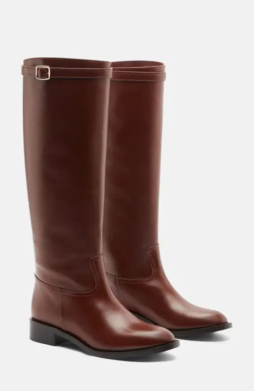SCAROSSO Lauren Buckled Boots - Light Brown - Calf
