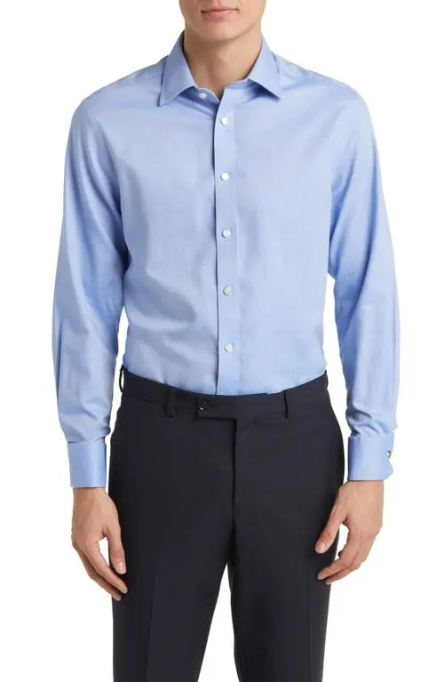 CHARLES TYRWHITT Non-iron Royal Oxford Slim Fit Shirt Double Cuff - Blue