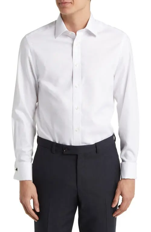 CHARLES TYRWHITT Non-iron Royal Oxford Slim Fit Shirt Double Cuff - White