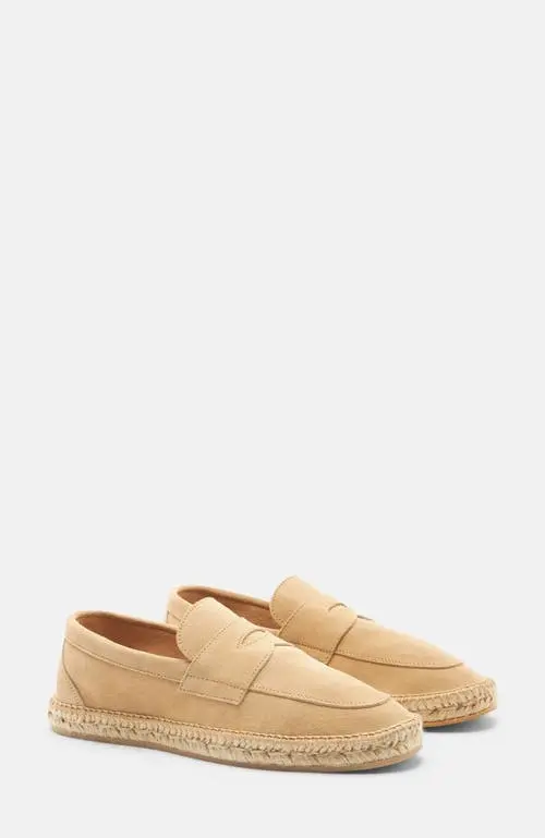 SCAROSSO Diego Suede Penny Loafer Espadrilles - Beige - Suede Leather