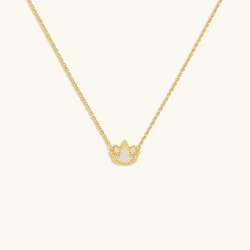 KARMA AND LUCK Centered Mindset Lotus Mother Of Pearl Pendant Necklace - Gold