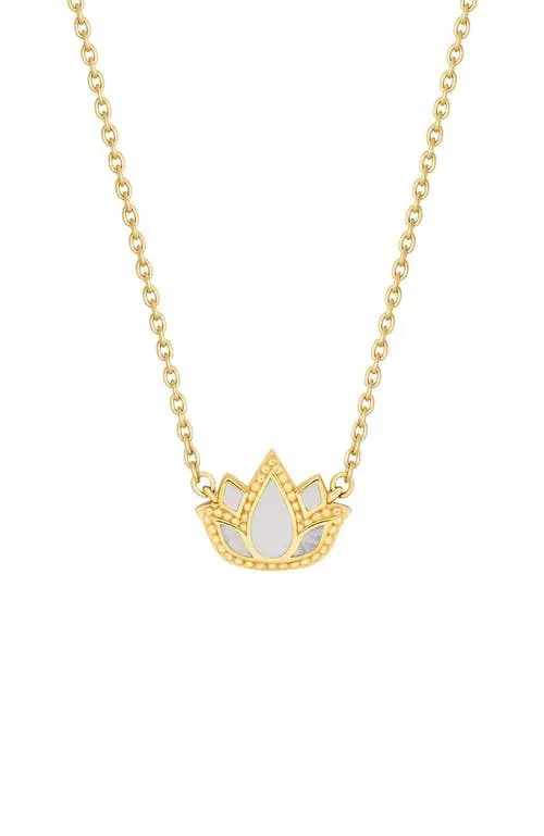 KARMA AND LUCK Centered Mindset Lotus Mother Of Pearl Pendant Necklace - Gold