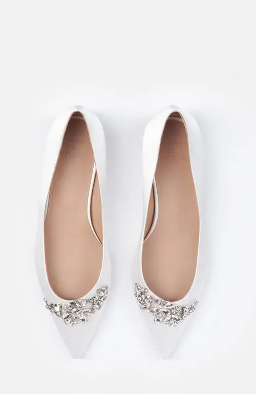SCAROSSO Iris Ballerinas - White Rhinestone - Silk