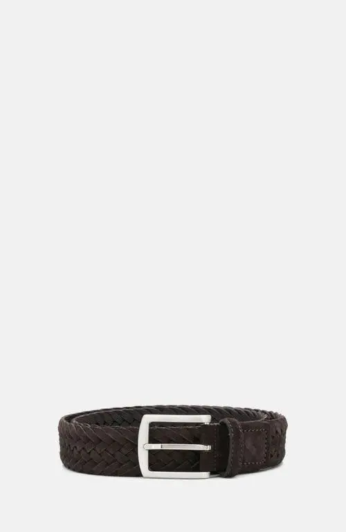 SCAROSSO Braided Suede Belt - Brown Suede