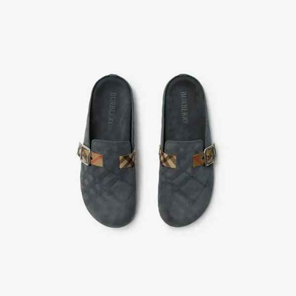 Burberry Suede Check Urchin Clogs - Wave Blue