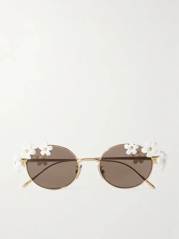 Loewe Paula's Ibiza Embellished Round-frame Gold-tone Sunglasses - White