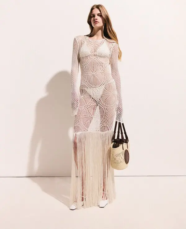 Stella McCartney Long Sleeve Crochet Maxi Dress - Natural