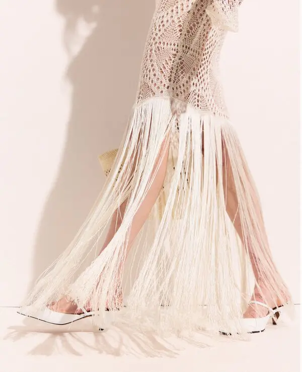 Stella McCartney Long Sleeve Crochet Maxi Dress - Natural