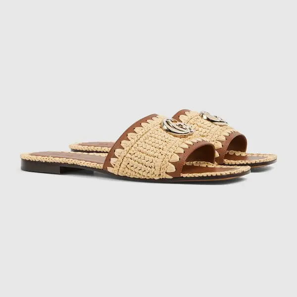 Gucci Double G Raffia Slide Sandal