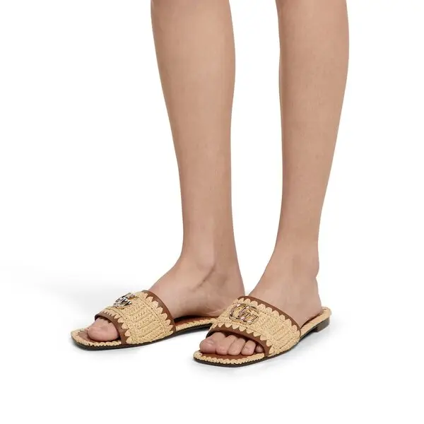 Gucci Double G Raffia Slide Sandal