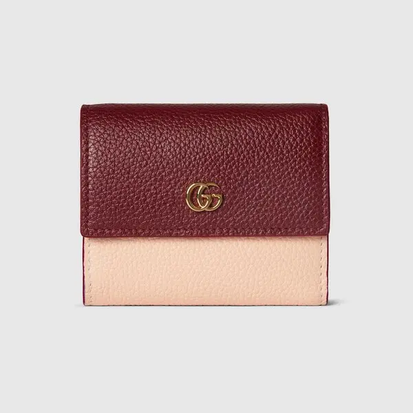 Gucci Bi-color Gg Marmont Mini Wallet Leather - Bordeaux