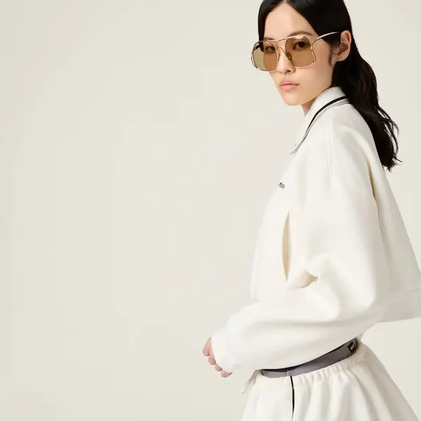 Miu Miu Bonded Piqué And Technical Jersey Blouson Jacket - White