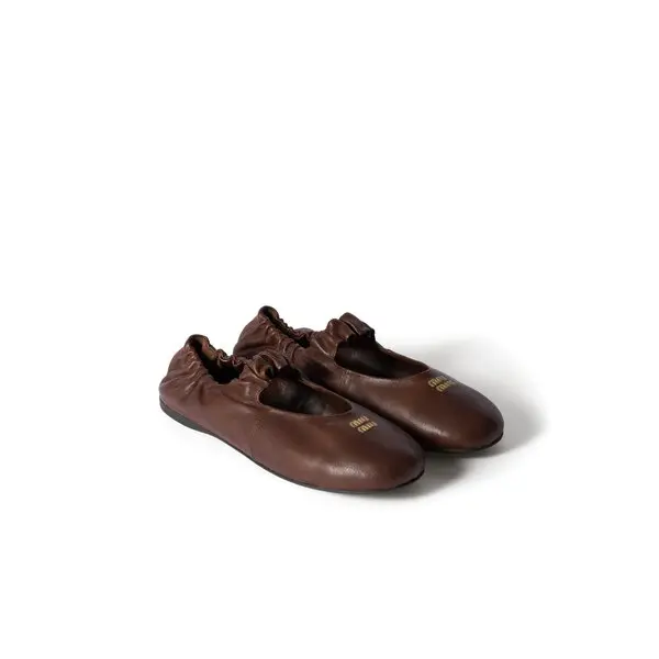 Miu Miu Ruched Nappa Leather Ballerinas - Briarwood