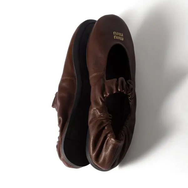 Miu Miu Ruched Nappa Leather Ballerinas - Briarwood