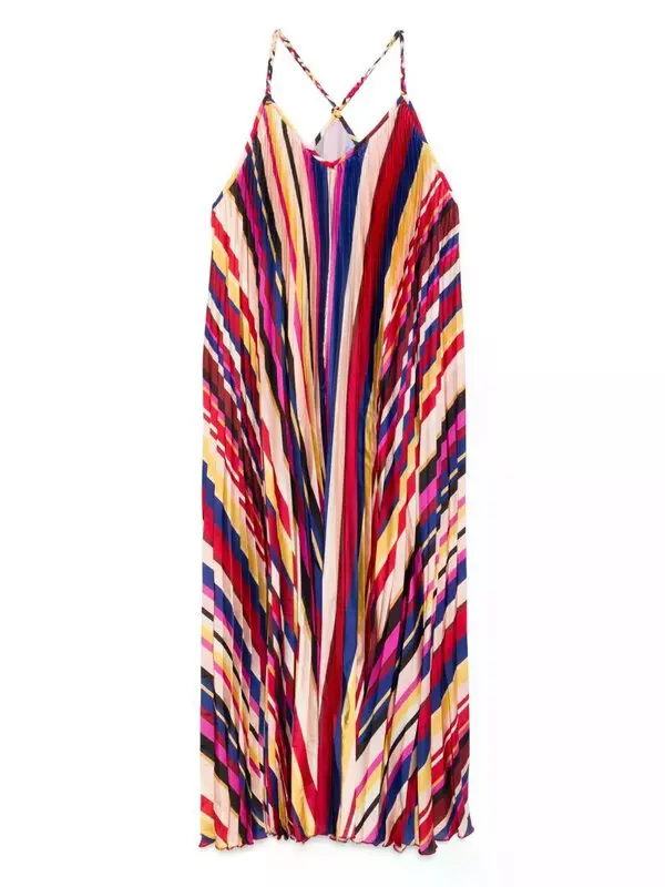 Farm Rio Diagonal Stripes Pleated Midi Dress