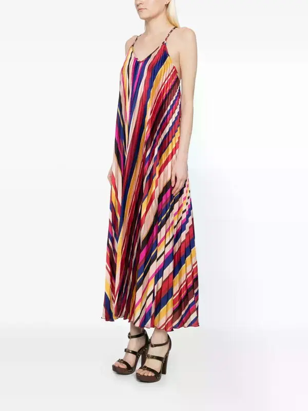 Farm Rio Diagonal Stripes Pleated Midi Dress