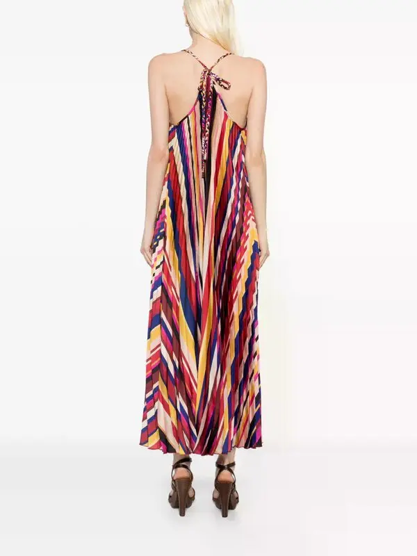 Farm Rio Diagonal Stripes Pleated Midi Dress