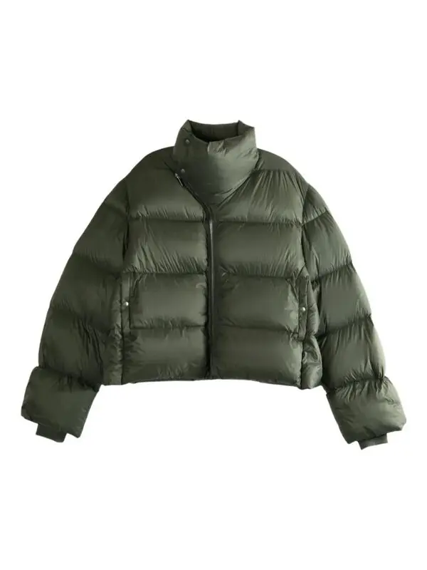 Rick Owens Down Jacket With Asymmetrical Zip - Green