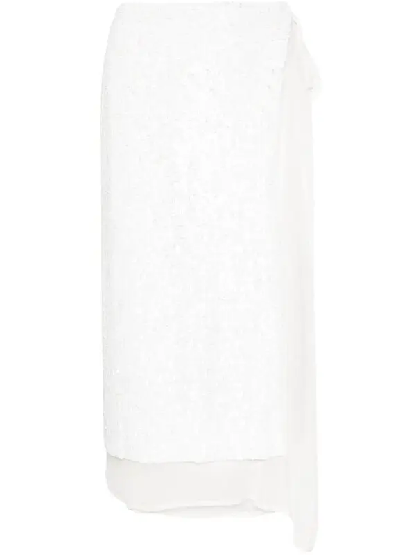 P.a.r.o.s.h Sequinned Wrap Midi Skirt - White