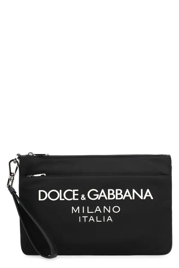 Dolce & Gabbana Nylon Pouch With Leather Details - Black