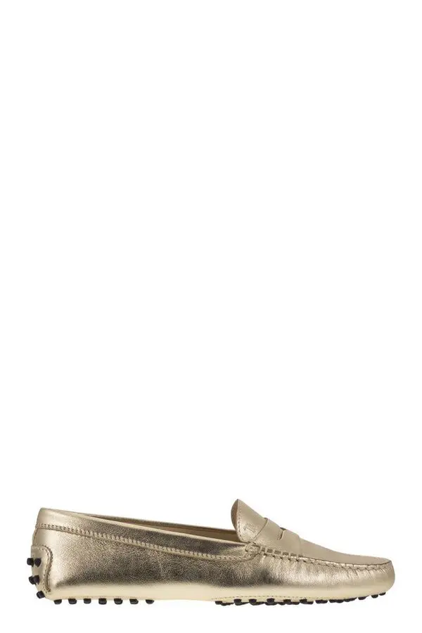 TOD'S Leather Gommino Loafers - Gold