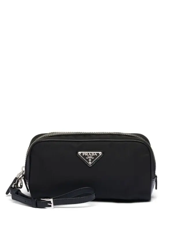 Prada Logo-plaque Zipped Wash Bag - Black