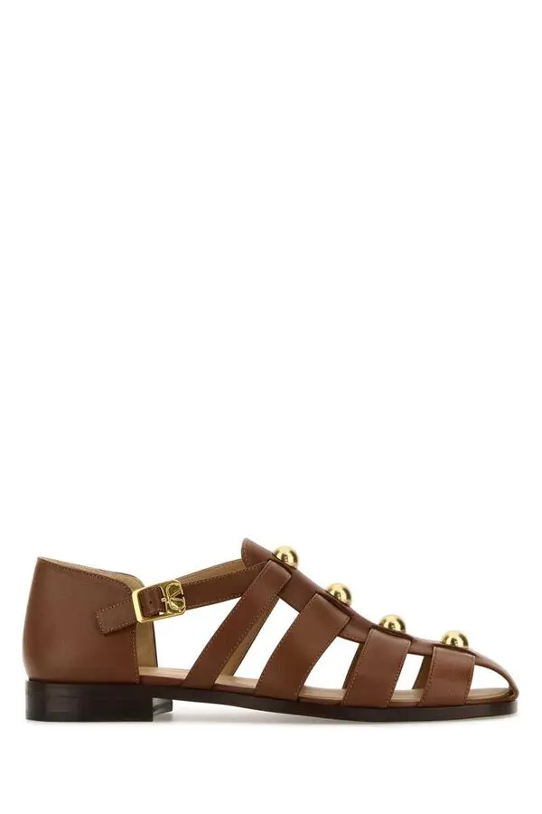 Valentino Garavani Studshield Leather Sandals - Brown