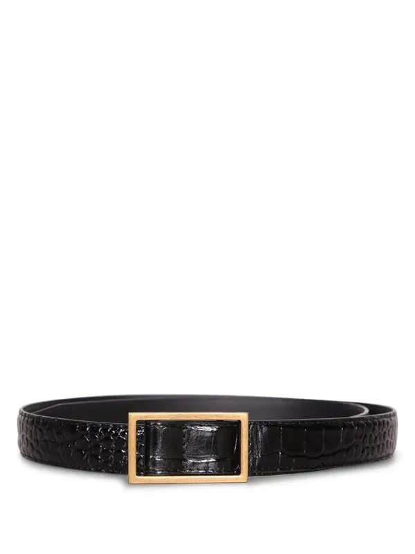Emporio Armani Leather Belt With Crocodile Print And Golden Buckle - Black