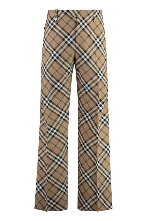 Burberry Wool Blend Check Trousers - Beige