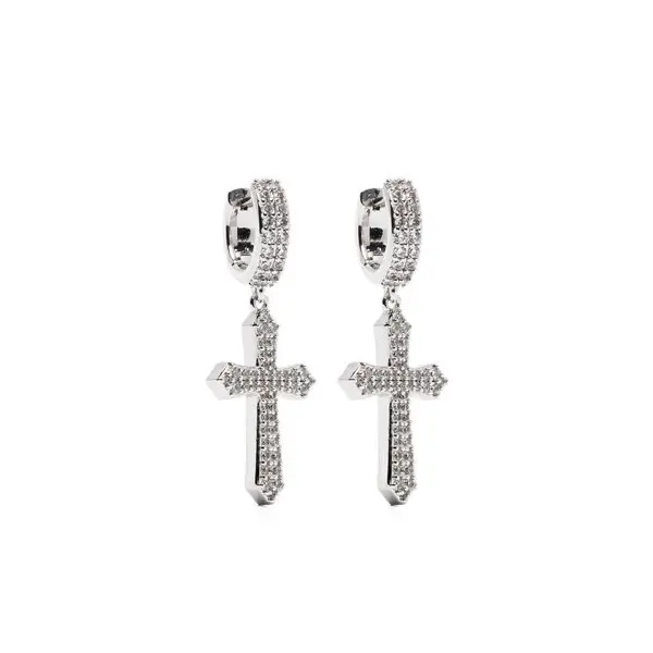 DARKAI Diamond Embellished Cross Pendant Hoop Earrings - Silver
