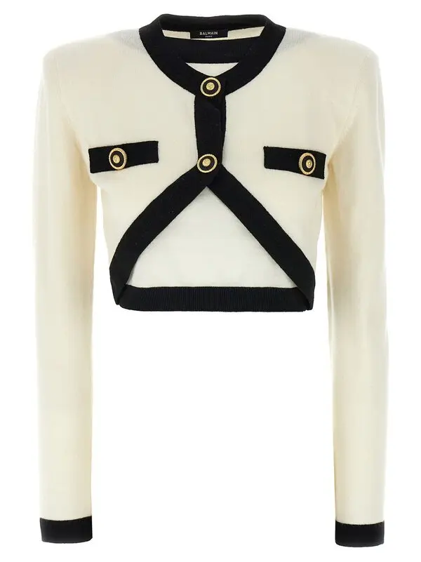 Balmain Cream Wool-blend Cardigan - Beige
