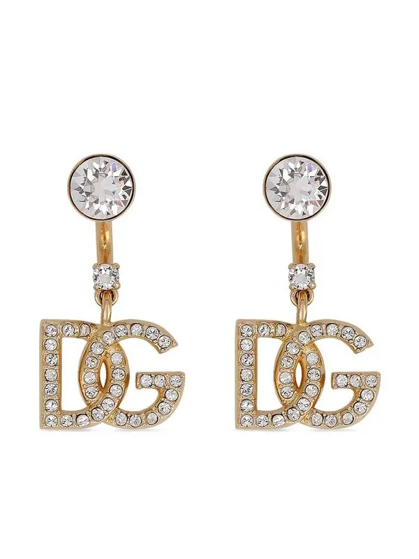 Dolce & Gabbana Dg Logo Rhinestone Pendant Earrings - Grey