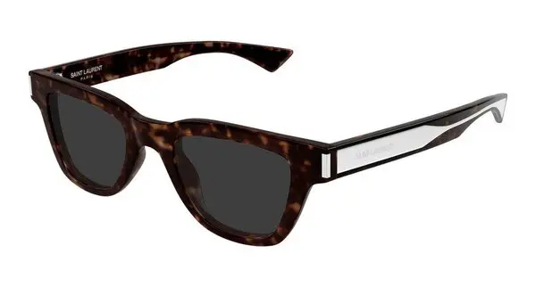 Saint Laurent Full Rim Square Frame Sunglasses - Havana Crystal Grey