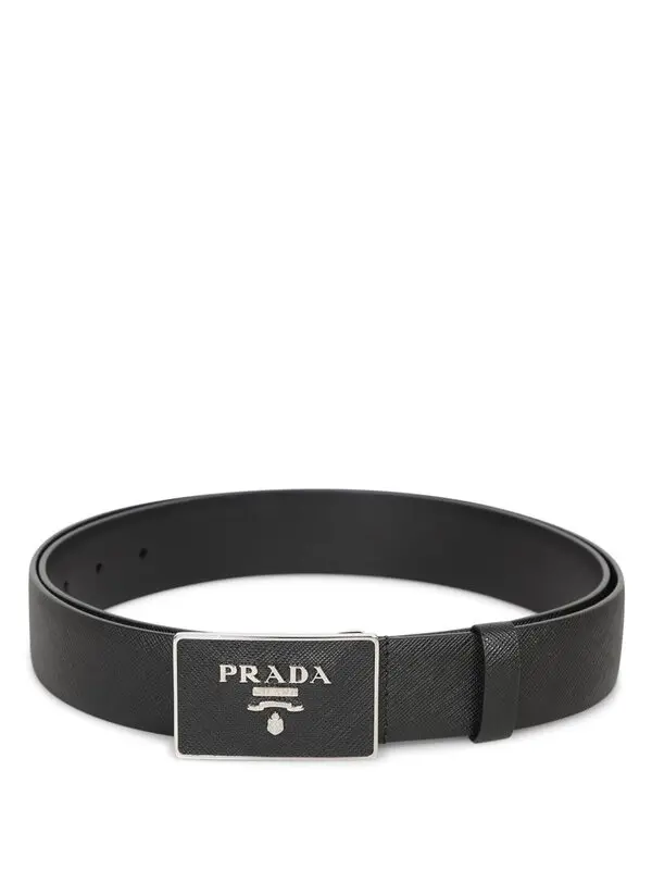 Prada Saffiano Leather Belt With Metal Buckle - Black