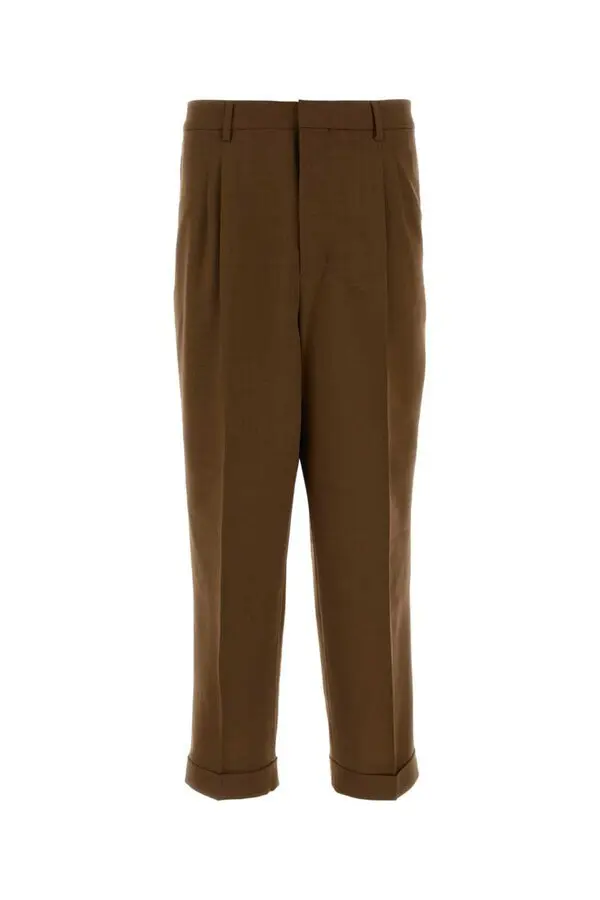 Ami Melange Wool Blend Trousers - Brown