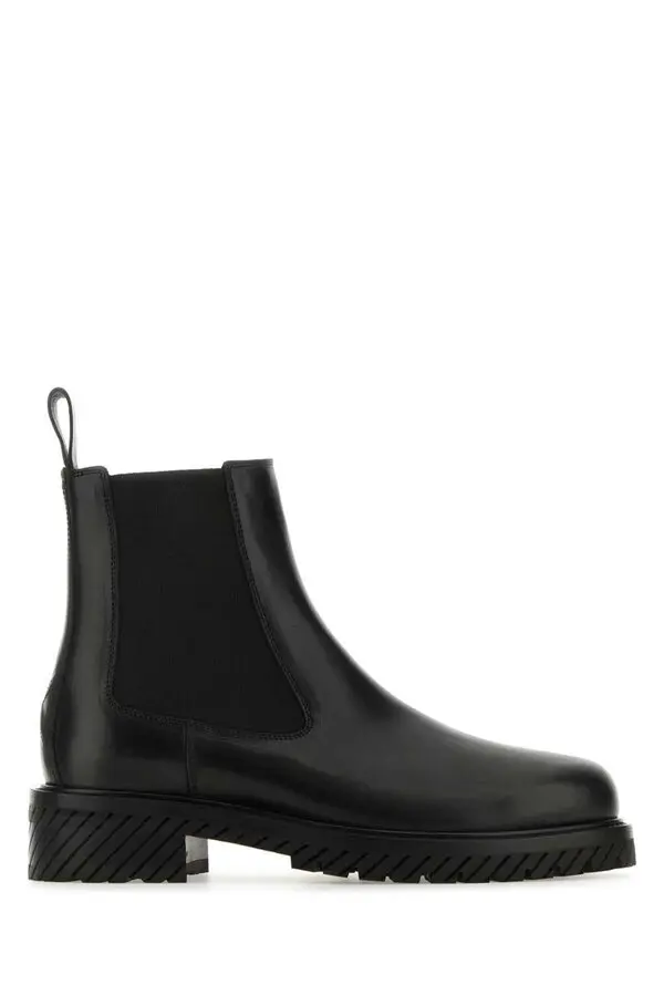 Off-White Leather Combat Ankle Boots - Black