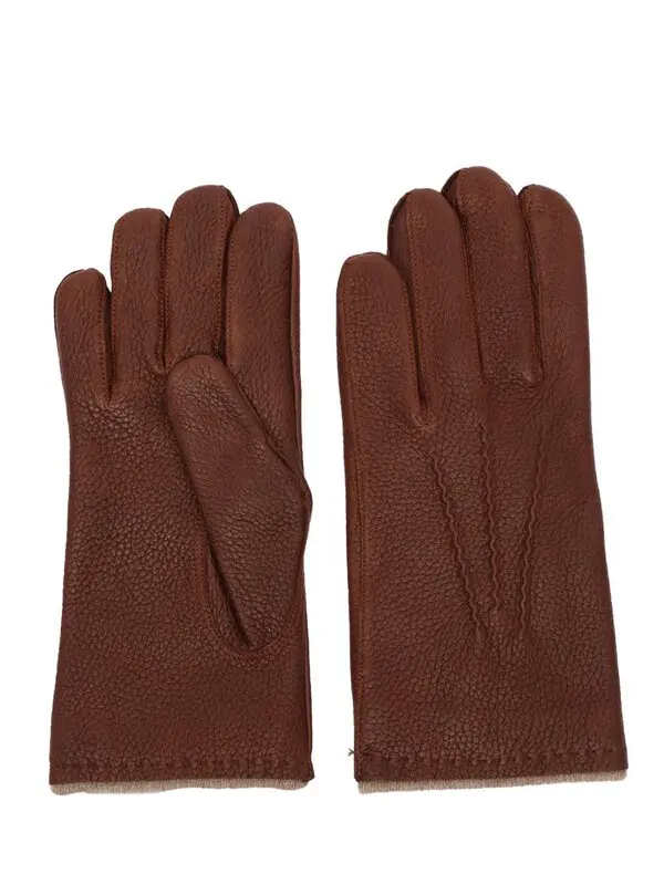 ORTIGNI Grained Leather Gloves - Brown