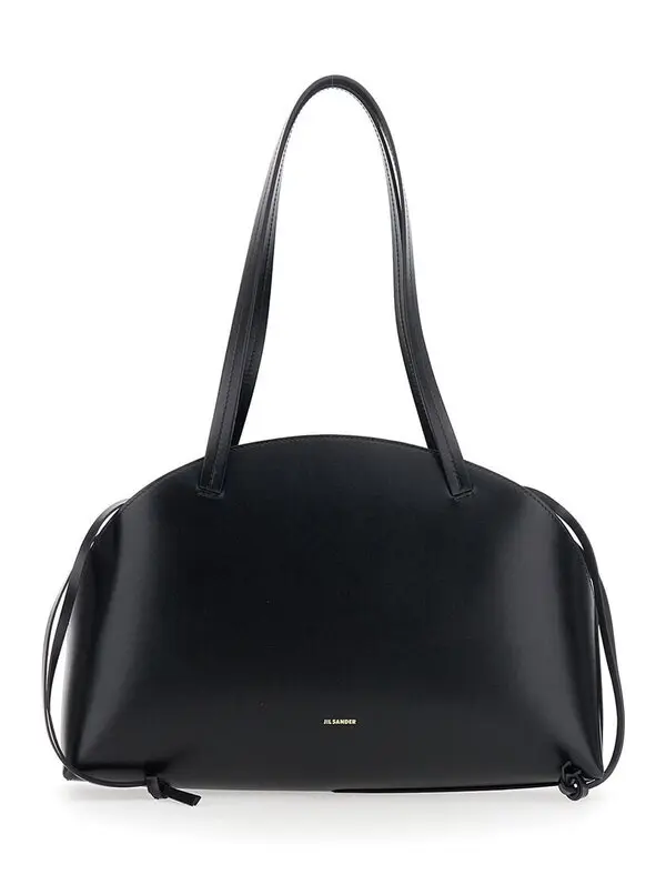 Jil Sander Curve Medium Leather Shoulder Bag - Black - 39