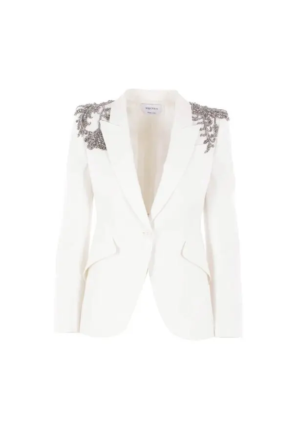 Alexander McQueen Single-breasted Crêpe Jacket With Embroidery - Beige