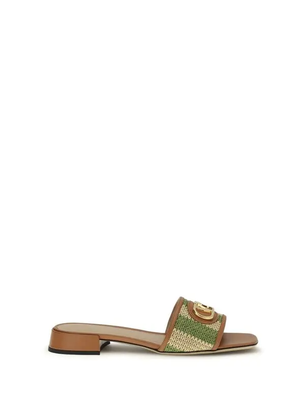 Valentino Garavani Vlogo Raffia Slide Sandals - Multicolour